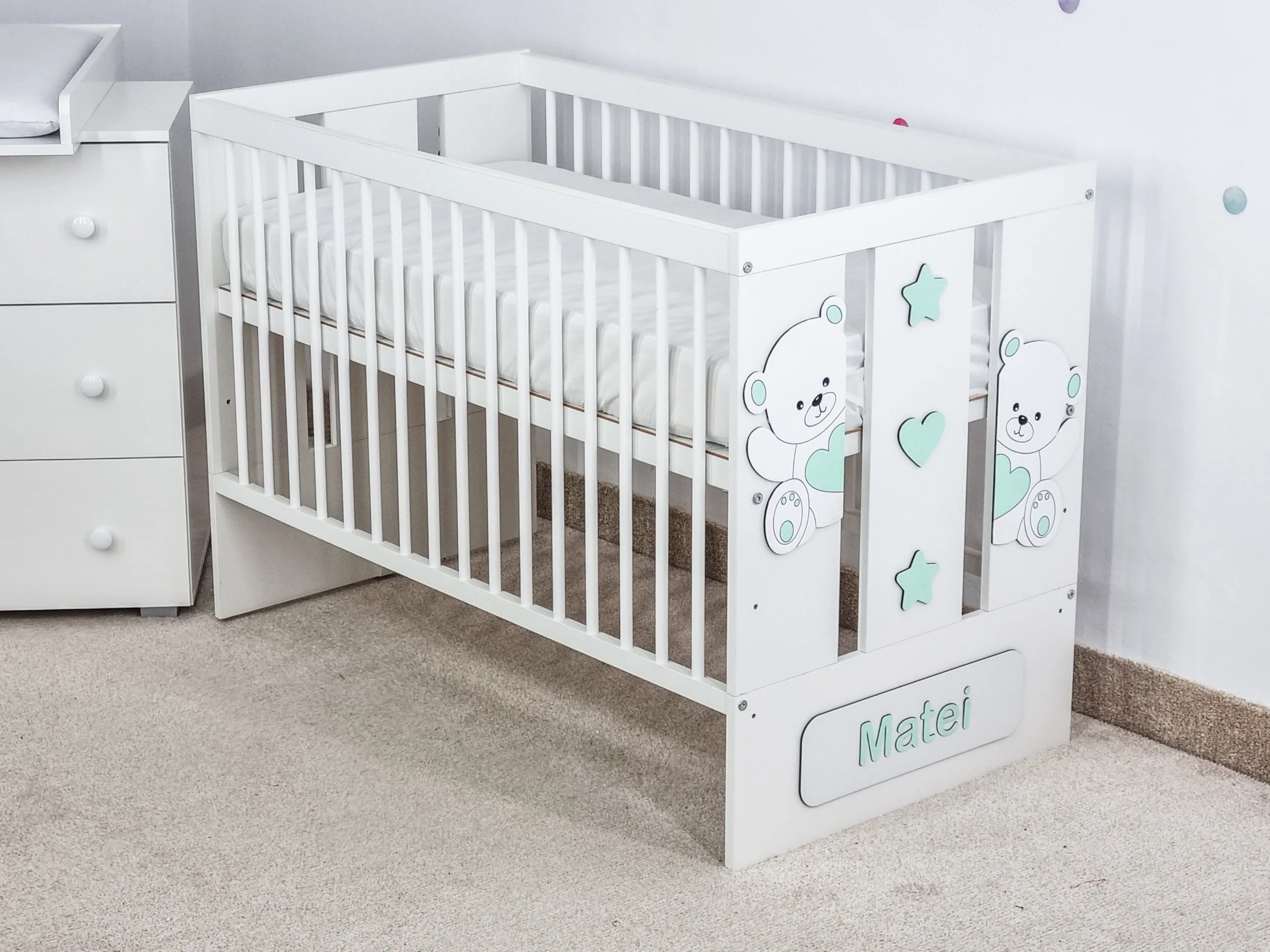 Patut bebe personalizat cu doi ursuleti 1/2 verde menta