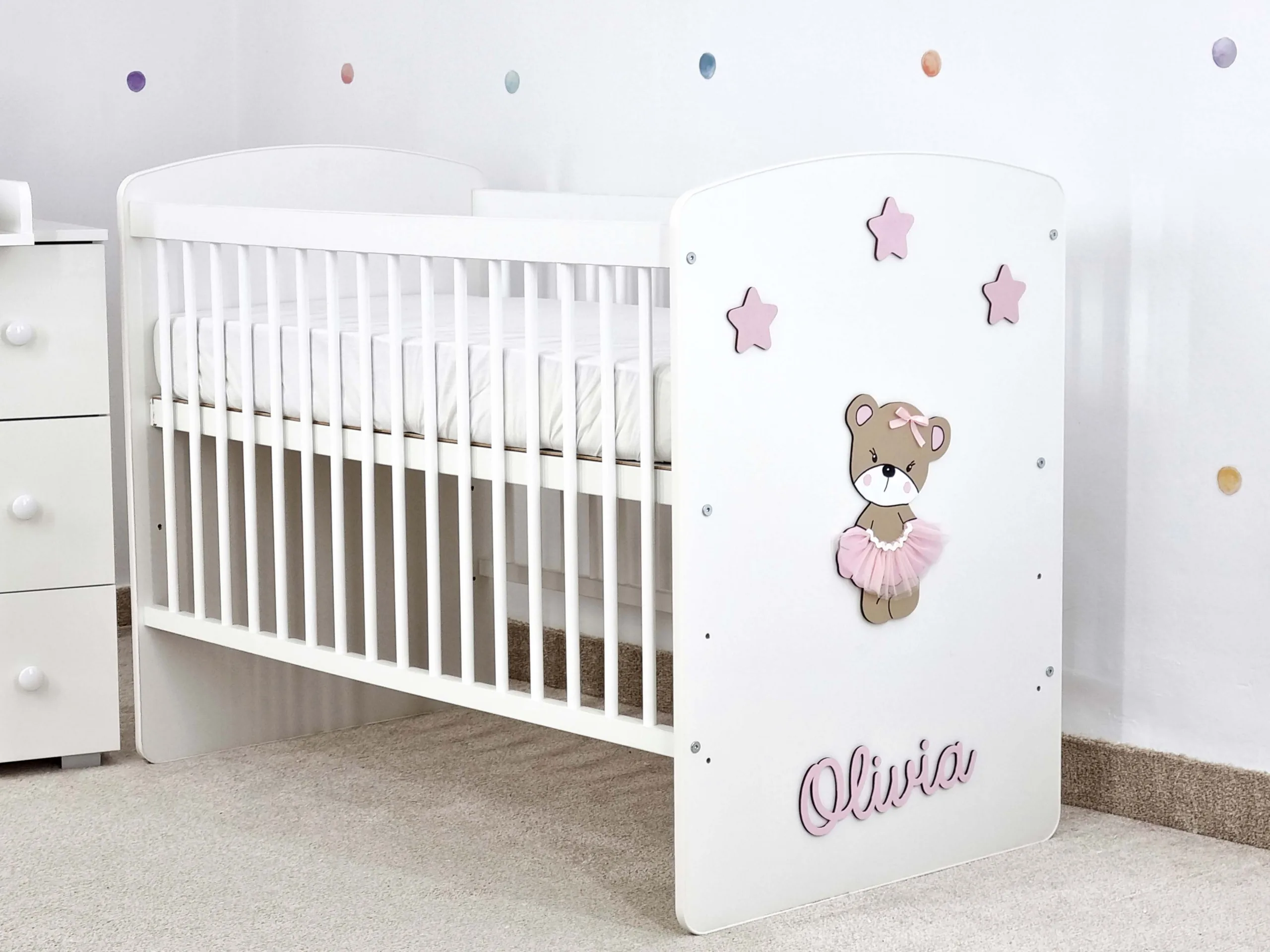 Patut bebe personalizat - ursulet cu fustita roz pal